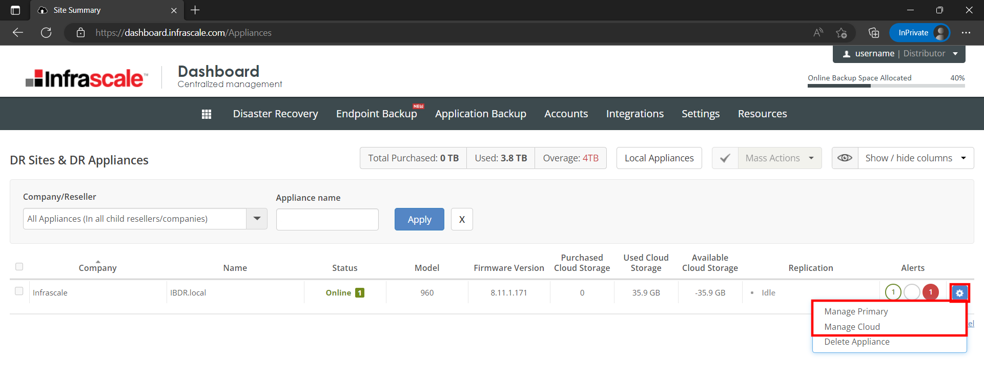 How to access an IBDR Appliance via the Infrascale Dashboard